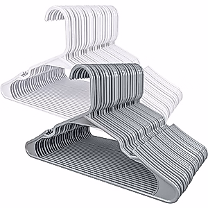 Utopia Home Plastic Hangers - Durable & Space Saving Coat Hanger - Shoulder Grooves & Hooks – Sleek and Slim Hangers for Coats, Pants, Dress (Pack of 100, Gray & White)
