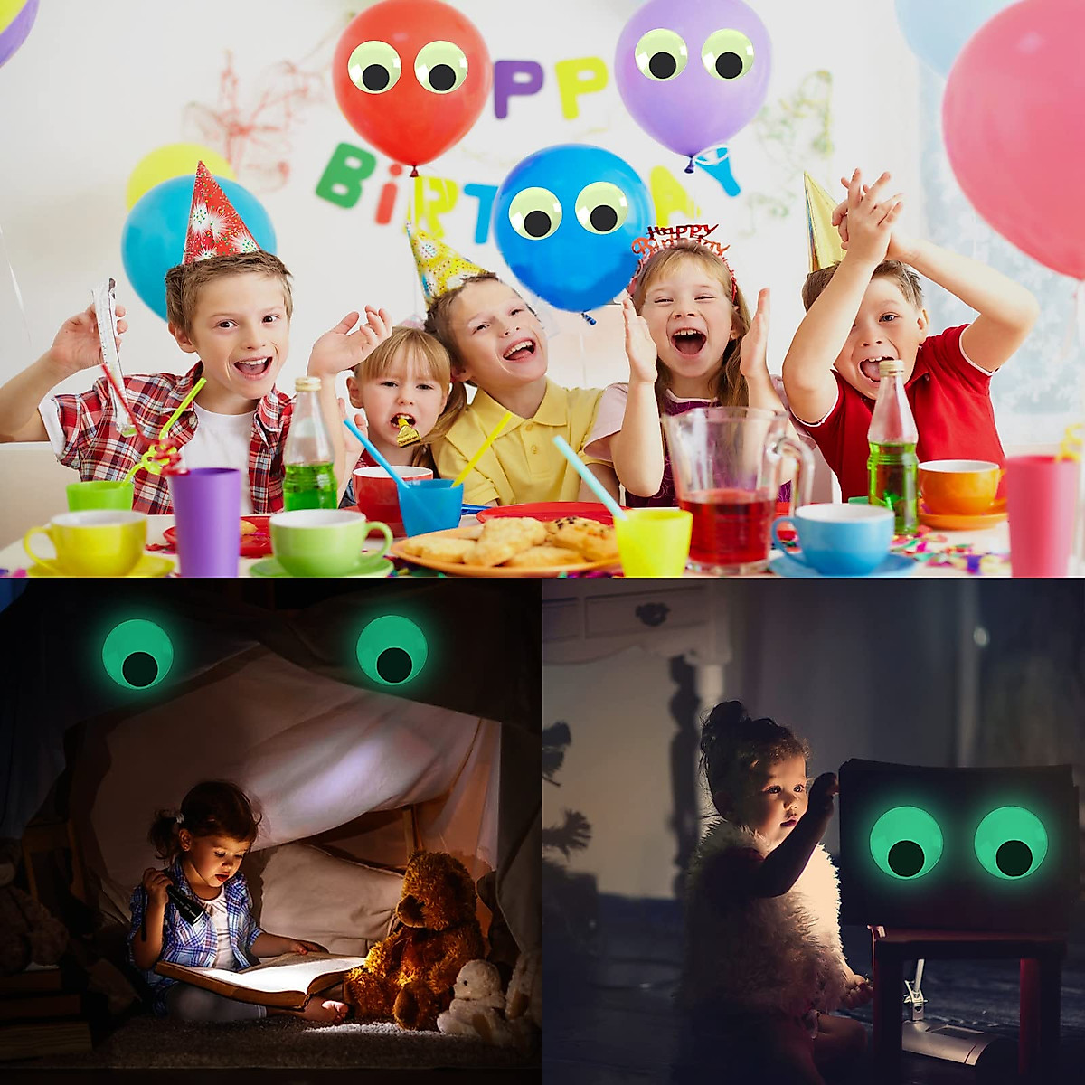 4PCS 5.9 Inches Glow in The Dark Giant Googly Wiggle Eyes Self Adhesive Large Luminous Google Eyes Big Sparkle Sticky Wiggle Eyes for DIY Crafts Sticker Decoration