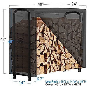 AMAGABELI GARDEN & HOME 4ft Firewood Rack With Cover Combo Set Waterproof Outdoor Log Holder, Fireplace Heavy Duty Stacker Pit for Patio Logs Storage Steel Tubular Wood Pile Tool Accessories Black
