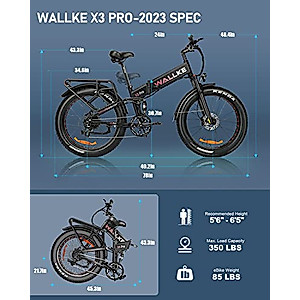 Wallke X3 Pro Electric Bike Adults Folding 750W Fat Tire 32MPH eBike 20AH 48V Samsung Lithium Battery Cells 26 Inch Mountain Electric Bicycle Full Suspension Shimano 8 Speed(Black)