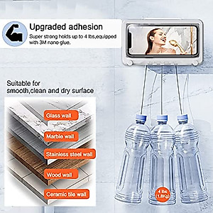 REALHOOK Shower Phone Holder Waterproof Anti-Fog Touch Screen Shower Accessories Wall Mount Phone Holder for Shower Bathroom Mirror Bathtub Kitchen for 4&quot; - 7&quot; Cell Phones 360 Rotating (White)