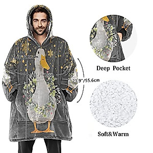 NZOOHY Cute Duck Snowflake Sherpa Blanket Hoodie Wearable Blanket Oversized Hoodie Blanket Gift for Adult Women Men Teens, One Size Fits All