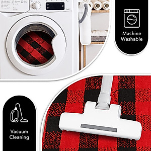 Dephora Kitchen Rugs and Mats Non Skid Washable Set of 2 Anti Fatigue Buffalo Plaid Check Water Absorb Microfiber Runner Rug for Kitchen Floor Front of Sink, Bathroom,17"x48"+17"x24", Black and White