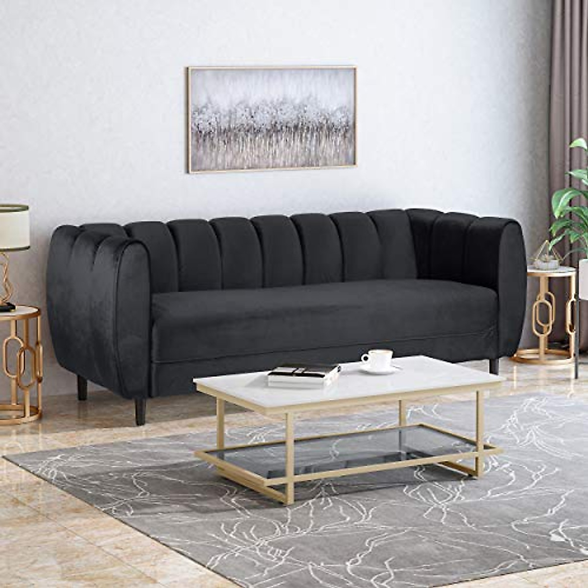 Christopher Knight Home Miranda Velvet 3 Seater Sofa, Black, Dark Brown
