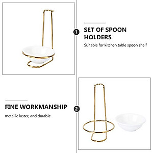 YARNOW Upright Stovetop Drip Catcher Spoon Rest, 1PC White Ceramic Single Ladle Spoon Rest Holder with Stainless Steel Rack