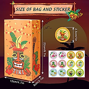 Whaline 24Pcs Hawaiian Tropical Gift Bags Wrapped Treat Bags with Tag Stickers Summer Vibes Party Favor Bags Aloha Candy Bags Kraft Paper Gift Bags for Summer Hula Party Supplies Gift Wrap