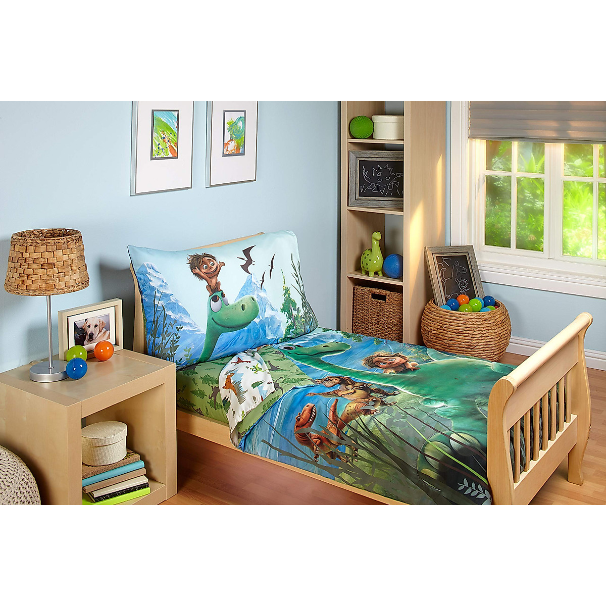 Disney Good Dino Arlo & Friends 4 Piece Toddler Bed Set, Blue, Green, Tan