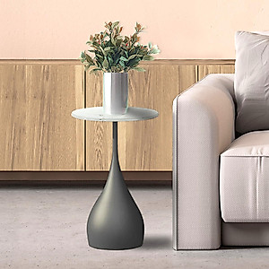 Modish Luxury Round Marble Top End Table for Living Room - Round Accent Table for Small Spaces (Black Iron Leg), Medium