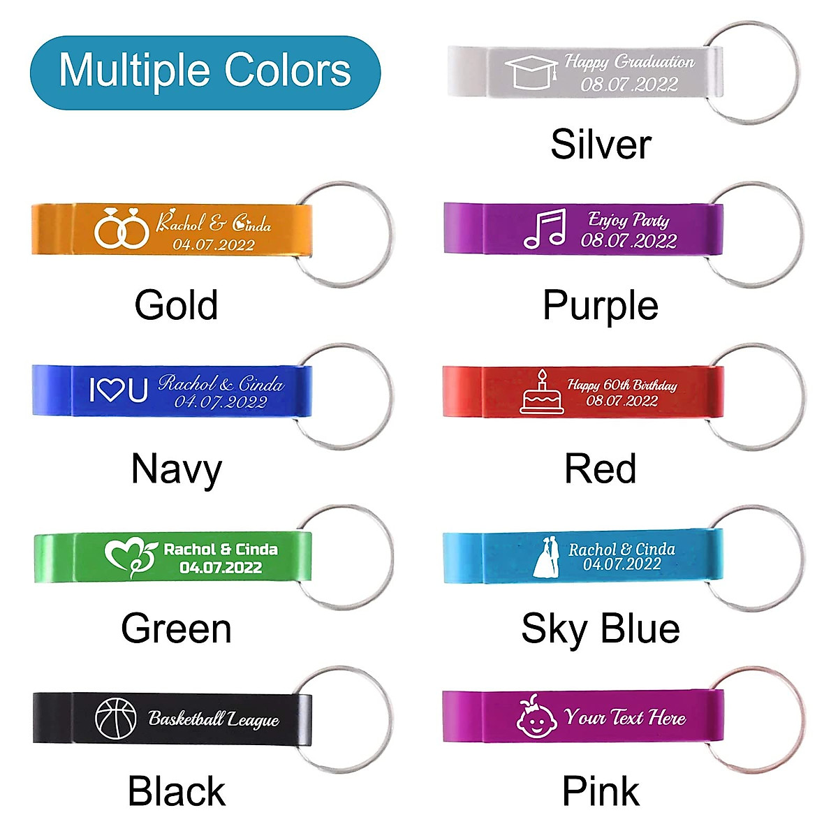 50pcs Personalized Bottle Opener Keychain Bulk Custom Bottle Opener Party Wedding Favor With Logo Text Engraved Customized Metal Bottle Opener Gifts