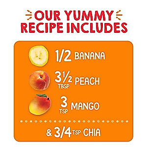 HAPPYTOT Organics Super Foods, Bananas Peaches & Mangos + Super Chia, 4.22 Ounce Pouch (Pack of 16) packaging may vary
