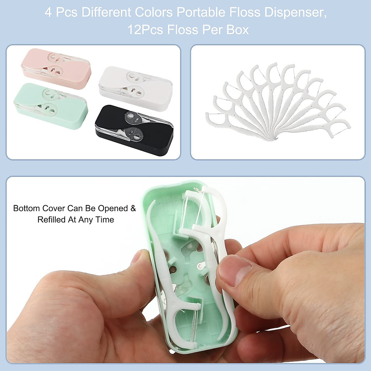 4Pcs Portable Floss Dispenser Holder Travel Dental Floss Case, Automatic Floss Picks Case Organizer Premium Refillable Floss Pick Container for Women Men Teeth Cleaning