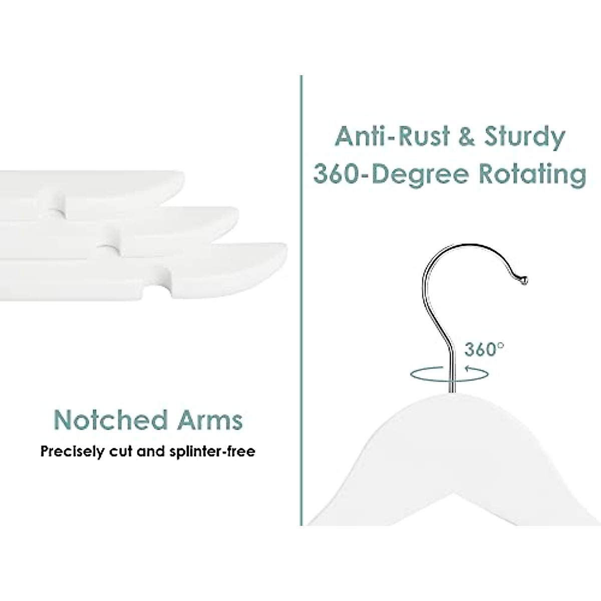 StorageWorks White Wooden Hangers, 10 Pack Slim Natural Wood Hangers, Premium Solid Wood Clothes Hanger for Tank Top, T-Shirt, Strap Dress