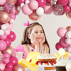 156Pcs Pink Balloon Garland Arch Kit, Hot Pink Metallic Rose Gold Chrome Confetti Balloons for Wedding Women Birthday Princess Theme Bridal Baby Shower Mother's Valentine's Day Party Decorations
