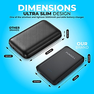 Slim Portable Charger 5000mAh - Compact Mini Small Power Bank Built-in Cable Cute Mobile Cell Phone External Battery Pack 5V 2.1A USB-C Compatible with iPhones 6/7/8/X/XS/XR/11/12/13/14 Airpods