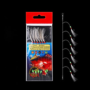 Fishing Rigs with Feathers Mackerel Feather Rigs 10Packs 60 Hooks Mackerel Feathers Sea Boat Beach Pier Lure Fishing Rigs 6 Hook Positions/Feather Rig 4 Colors Selection Pack (Yellow 15#,10Pack)