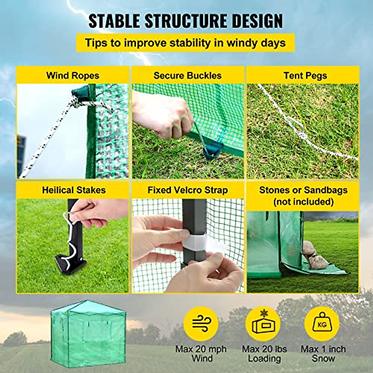 VEVOR 8'x 6'x 8' Pop-Up Greenhouse, Set Up in Minutes, Portable Greenhouse with Doors & Windows. High Strength PE Cover & Powder-Coated Steel Construction