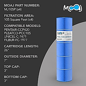 MOAJ Premium Pool Filter 4-PACK Replaces Pentair CCP420, Clean And Clear Plus 420, R173576, PCC105, PCC105-PAK4, Filbur FC-1977, Unicel C-7471, JCQ420, PLESL105 | 26" x 7" | Asepsis-Infused Filtration
