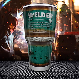 N NAMESISS All Over Printed Tumbler, Welder Blue Tumbler 30OZ, Metal Magician Welder Symbol Tumbler, USA Flag, Welder Tumbler Custom Your Name Gift for Father, Gift For Him, Welder Father's Day