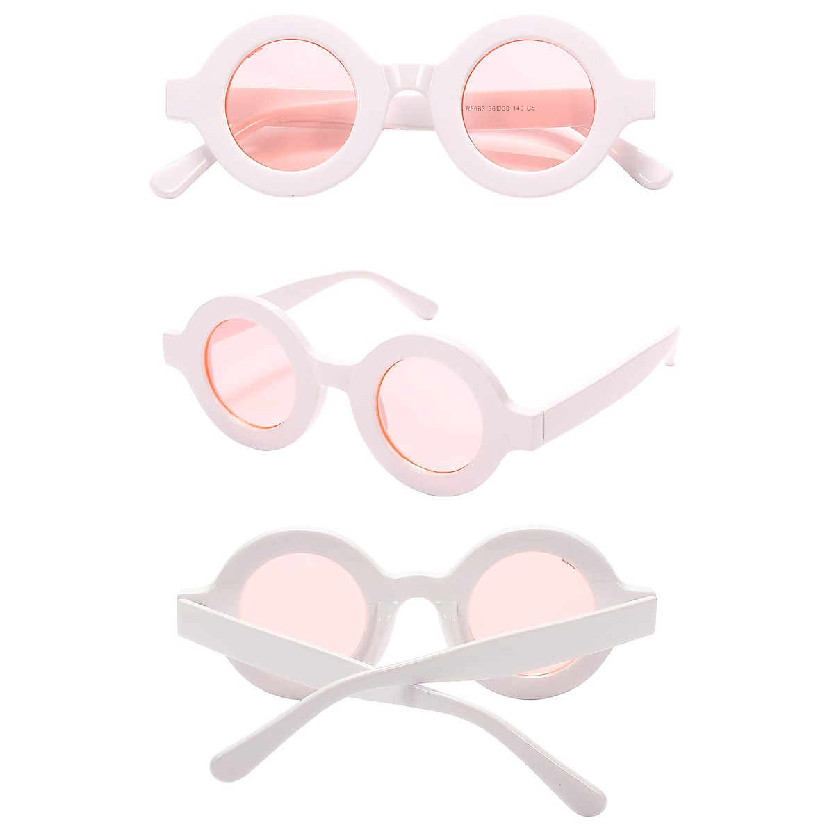 Fuaisi Retro Fashion Oversized Thick Bold Frame Round Sunglasses Anti-UV Outdoor Colorful Glasses (White Frame/Pink Lens)