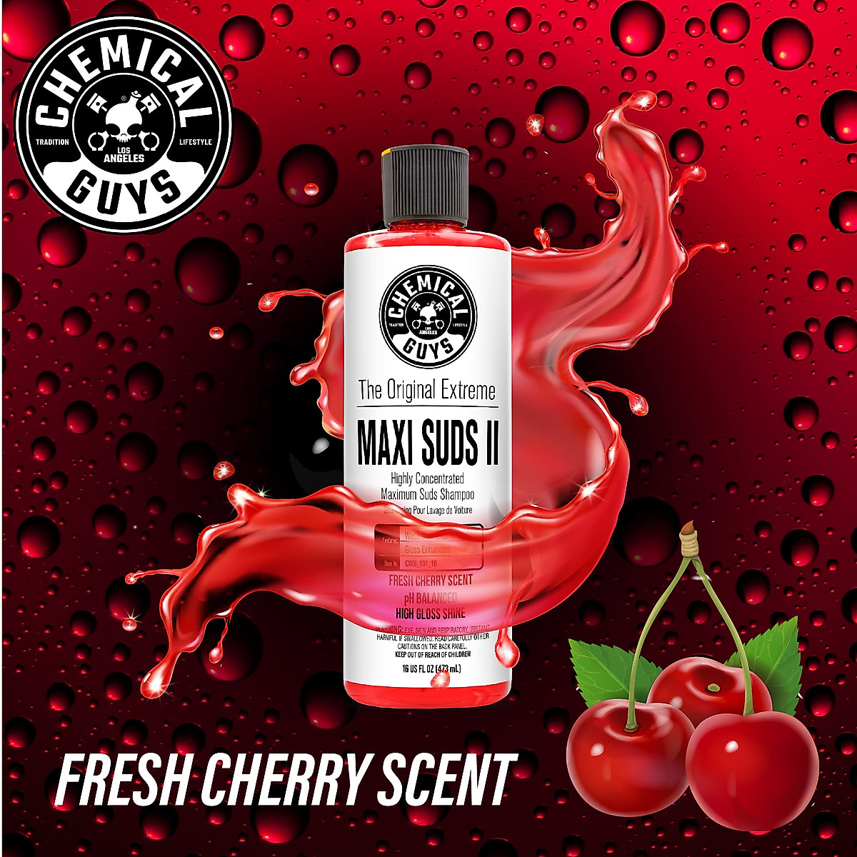 Chemical Guys CWS_101 Maxi-Suds II Foaming Car Wash Soap (Works with Foam Cannons, Foam Guns or Bucket Washes) Safe for Cars, Trucks, Motorcycles, RVs & More, 128 fl oz (1 Gallon), Cherry Scent