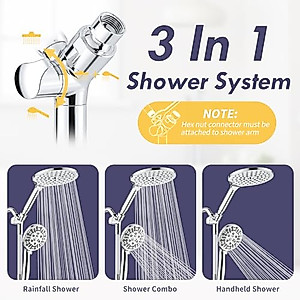 HOWUWEY Modern Dual Shower Head with Handheld Spray, 7.5" Rainfall Shower Head, 9 Modes Hand Showerhead, 78" Hose, Chrome