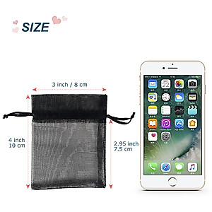 YQL 3x4 Organza Bags,100PCS Black Mini Organza Drawstring Bags Organza Jewelry Pouches Mini Mesh Bags Wedding Party Christmas Gift Halloween Candy Bag