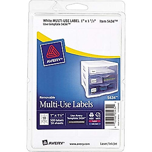 Avery Self-Adhesive Removable Labels, 1 x 1.5 Inches, White, 500 per Pack (05434)
