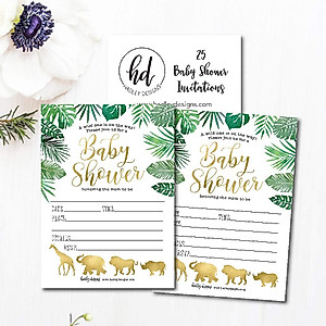 25 Safari Baby Shower Invitations, Sprinkle Invite for Boy or Girl, Gender Neutral Reveal Jungle Animal Theme, Cute Printed Fill or Write In Blank Printable Card, Coed Twin Party Stock Paper Supplies