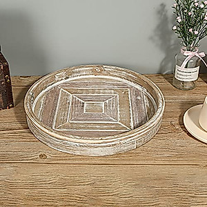 Large Round Serving Tray Without Handle, Solid Wood Circle Tray, Decorative Food Tray for Ottoman, Coffee Table, Breakfast, Drinks Serving Plate Bar Server White Breakfast Tray