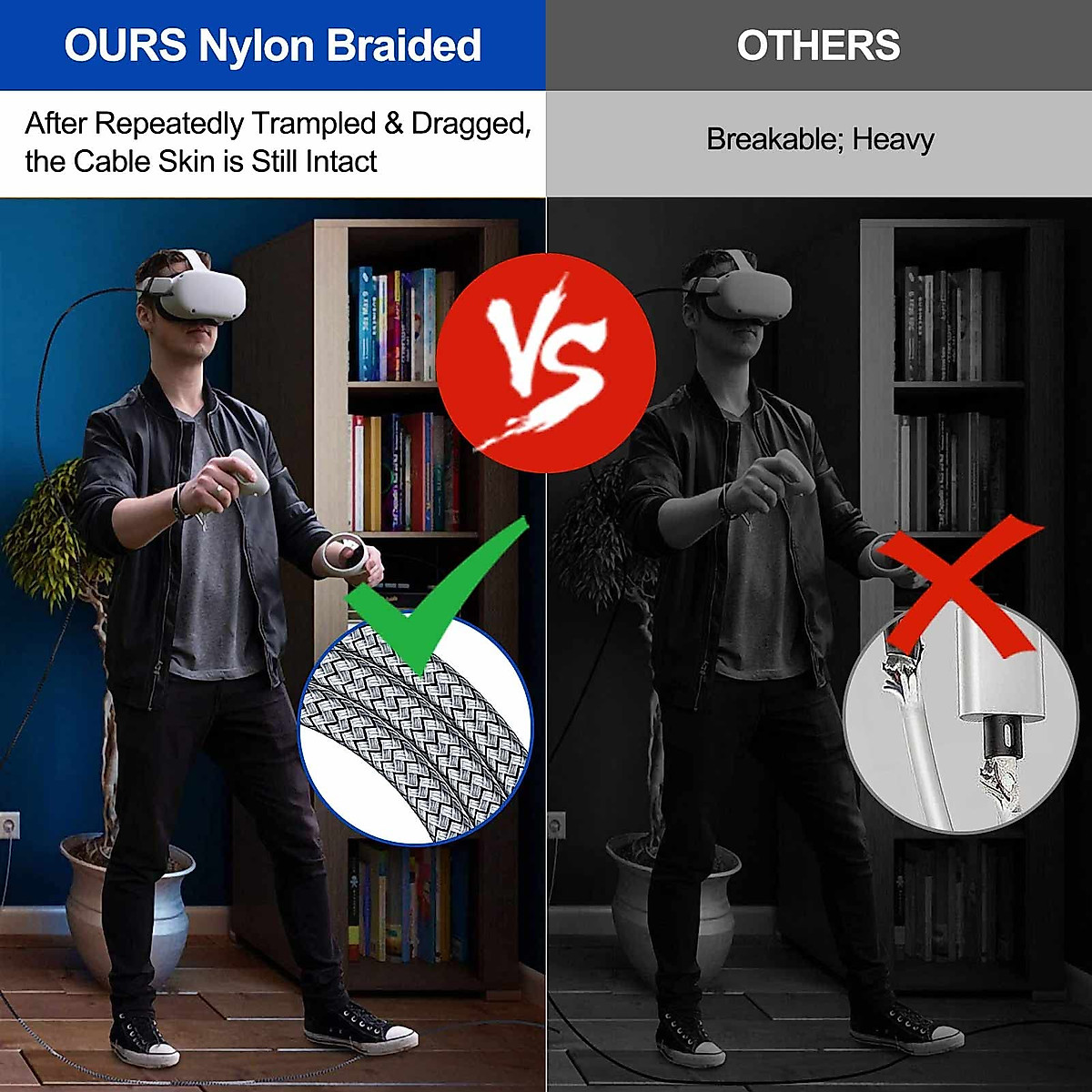 BSTKEECL Nylon Braided Link Cable 20FT Compatible for Oculus Quest/Meta Quest 2 and PC/Steam VR Link Cable - USB 3.1 A to USB C 5Gbps High Speed Data Transfer Charging Cord. (Grey).