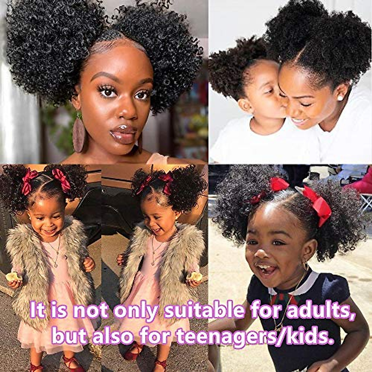 YMHPRIDE 2Pcs Afro Puff Drawstring Ponytail Hair Extension Synthetic Fluffy Kinky Curly Bun Updo Hair Pieces Donut Chignon Hairpieces Extensions(1B#)
