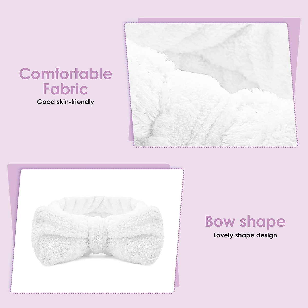 Molain Spa Headband, Bowknot Hair Bands Makeup Headbands Women Coral Fleece Elastic Headband Washing Face Hair Wrap for Washing Face Shower Sports Beauty Skincare (White)