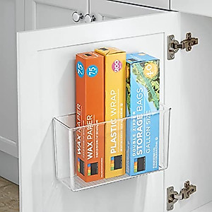 mDesign Plastic Adhesive Mount Storage Organizer Container for Kitchen or Pantry Wall Organization - Space Saving Holder for Sandwich Bags, Foil - 11" Wide - Ligne Collection - Clear