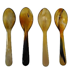 Mythrojan 4pcs Buffalo Horn Spoons Polished Finish Handcrafted from Genuine Ox Horn Fully Functional Horn Accessory for Reenactments