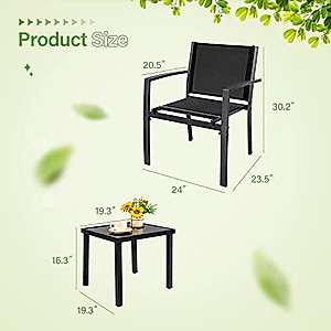 Devoko 3 Pieces Patio Furniture Set Outdoor Textilene Bistro Set Modern Porch Furniture Patio Chairs Set of 2 with Coffee Table for Lawn Backyard