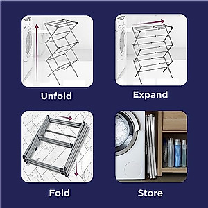 BLACK + DECKER Laundry Organization Expandable/Collapsible Clothes Drying Rack. Essential for Camping/Trailers or Anywhere You Air Dry Laundry. Oversized for Multiple Garments, Grey