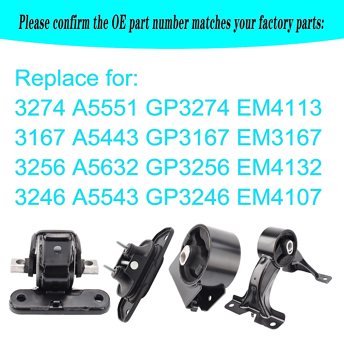 Engine Motor Mount & Trans Mount Compatible with 2011-2019 Dodge Journey 3.6L FWD 2011-2014 Dodge Avenger Chrysler 200 3.6L Replacement for 3274 3167 3256 3246 A5551 A5443 A5632 A5543