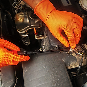 TitanFlex Thor Grip Heavy Duty Industrial Orange Nitrile Gloves, 8-mil, Gloves Disposable Latex Free with Raised Diamond Texture Grip, Powder Free, Rubber Gloves, Mechanic Gloves,100-ct Box (XL)