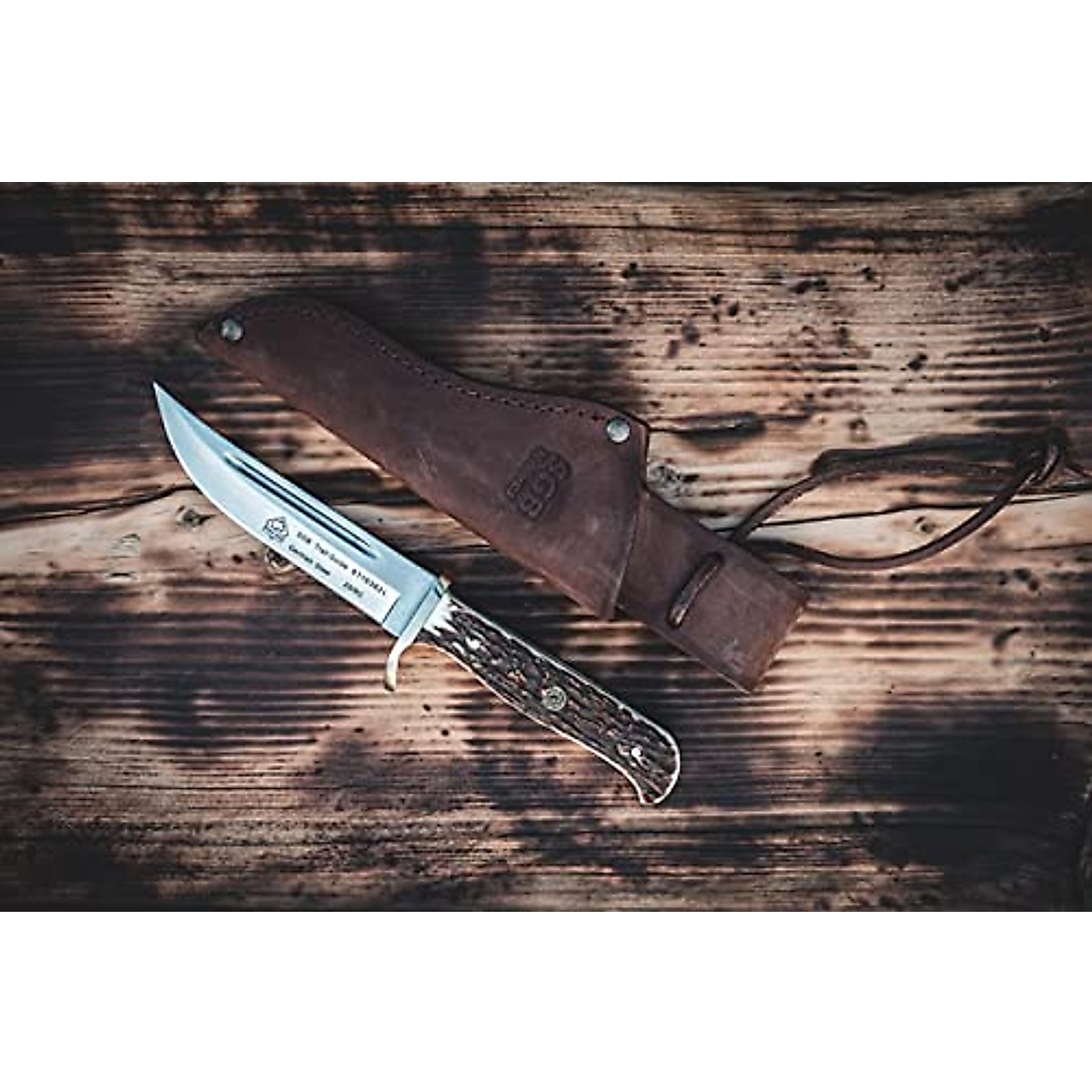 Puma SGB Trail Guide POM Commando Stag Hunting Knife with Leather Sheath