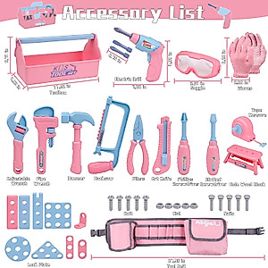 Kids Tool Set, 48PCS Toddler Tool Set with Electronic Toy Drill & Kids Tape Measure,Pretend Play Construction Toys Costume with Kids Tool Belt & Gloves,Toy Tools Box for Girl Boy Ages 3-8