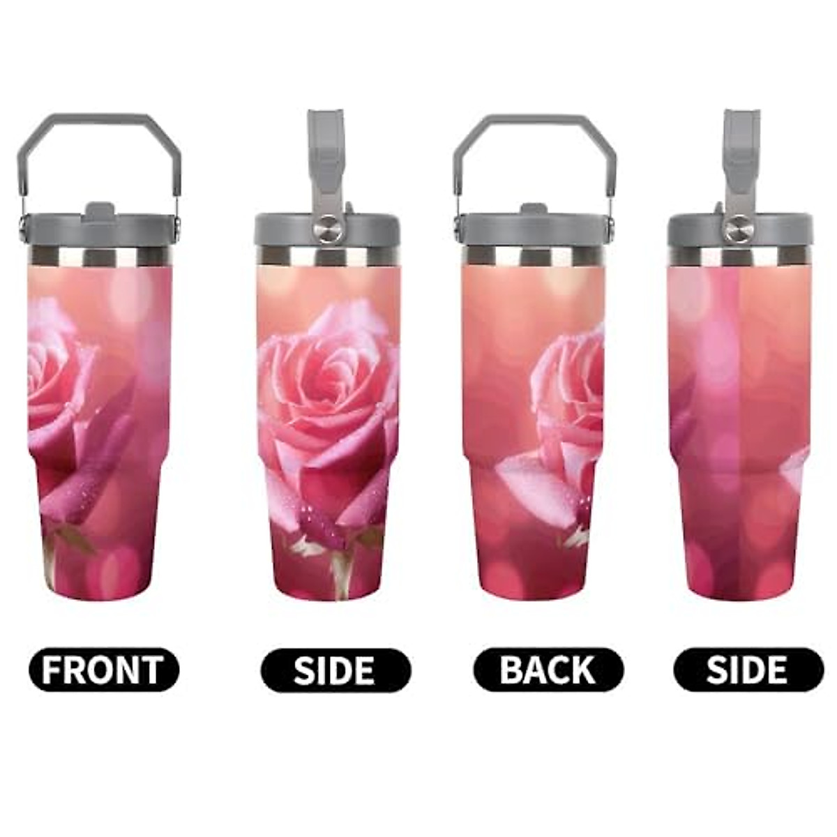 Beautiful Flower Images Tumbler 30oz Large Capacity Car Cup with Handle Fit in Any Car Cup Holder Stainless Steel Leakproof Insulated Coffee Tumblers with Lid And Straw