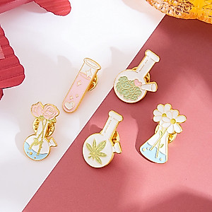 10 Pieces Pin Brooches Cute Floral Kawaii Pins Flask Test Tube Backpack Pins Aesthetic Spring Flower Plant Pins Set for Jackets Lapel Scientist Pins for Backpacks Clothes Caps Bags