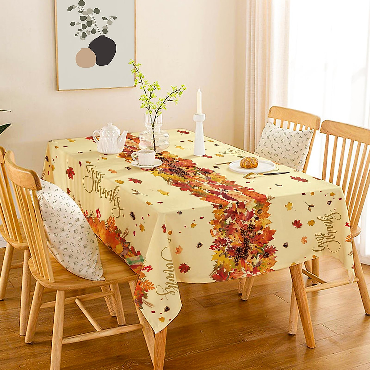 Tbsone Fall Thanksgiving Disposable Rectangle Tablecloth - 3 Pack, Autumn Maple Leaves Theme Plastic Table Cloth & Cover for Harvest Party Decorations Supplies (54 x 108 Inches)
