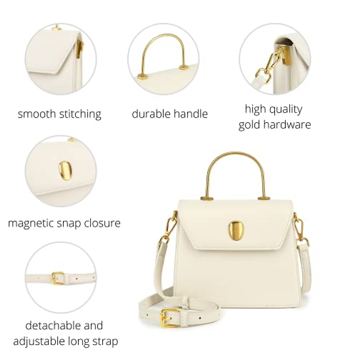 Scarleton Gold Top Handle Satchel Purses for Women, Handbags for Women, Crossbody Bags for Women, Shoulder Bag Purse Mini, H208402 - White