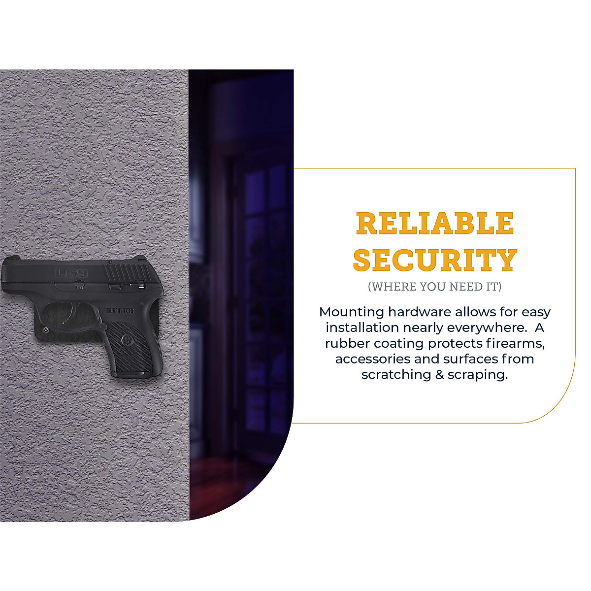 SnapSafe Magnetic Gun Mount 75912-Non-Scratch Rubber Coated Gun Magnet Mount for Pistols, Handguns, Revolvers, & Firearm Accessories - Magnetic Gun Holder Rated for 43 Pounds, Includes Mounting Screws