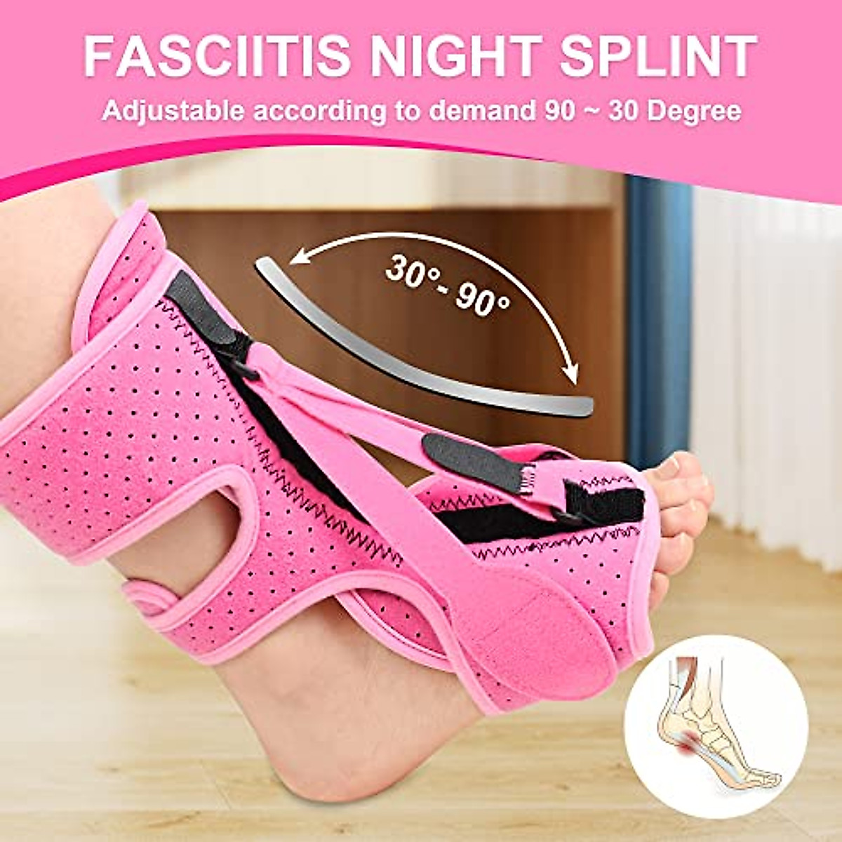 Haisalin Plantar Fasciitis Night Splint,Night Splint for Plantar Fasciitis Women & Men,Drop Foot Brace for Plantar Fasciitis,Matching Arch Pad(Pink)