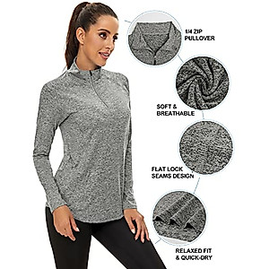 LURANEE Long Sleeve T Shirts for Women, Fall Loose Fit Outdoor Tunic Tops Quick Dry Fit Running Hiking Sports Jackets Lightweight Quarter Zip Pullover Cooling Yoga Workout Clothes Grey M