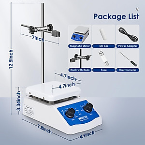 RexTact Magnetic Stirrer Hot Plate, Anti-Corrosion Ceramic Magnetic Stir Plate with Max 716°F, 100-2000RPM Magnetic Mixer with Magnetic Stir Bar，2000ML Stirring Capacity for Lab，College,Chemistry