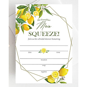 Moonrise Papery Set of 25 Lemon Theme Bridal Shower Invitations with Envelopes — Main Squeeze Bridal Shower Invitations with Envelopes