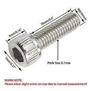 Hxchen M4x10 Socket Head Cap Screws, Full Thread, Allen Socket Drive, 304 Stainless Steel, Bright Finish - (25 Pcs)